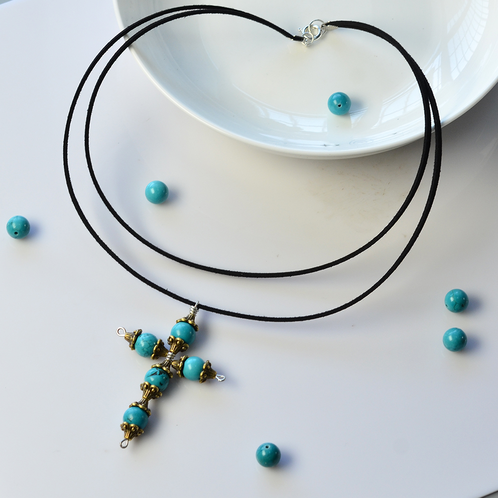 Simple Cross Pendant Necklace with Turquoise Beads | Pandahall ...