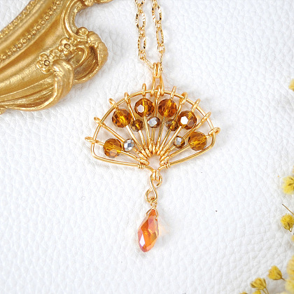 Fan-shaped Wire Pendant Necklace with Glass Beads | Pandahall ...